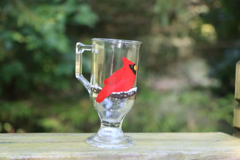 Hand Painted Glass Coffee Mug With Cardinal on a Snowy Branch - Etsy
