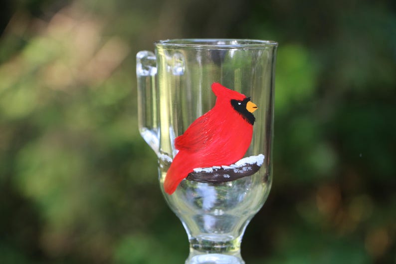 Hand Painted Glass Coffee Mug With Cardinal on a Snowy Branch - Etsy