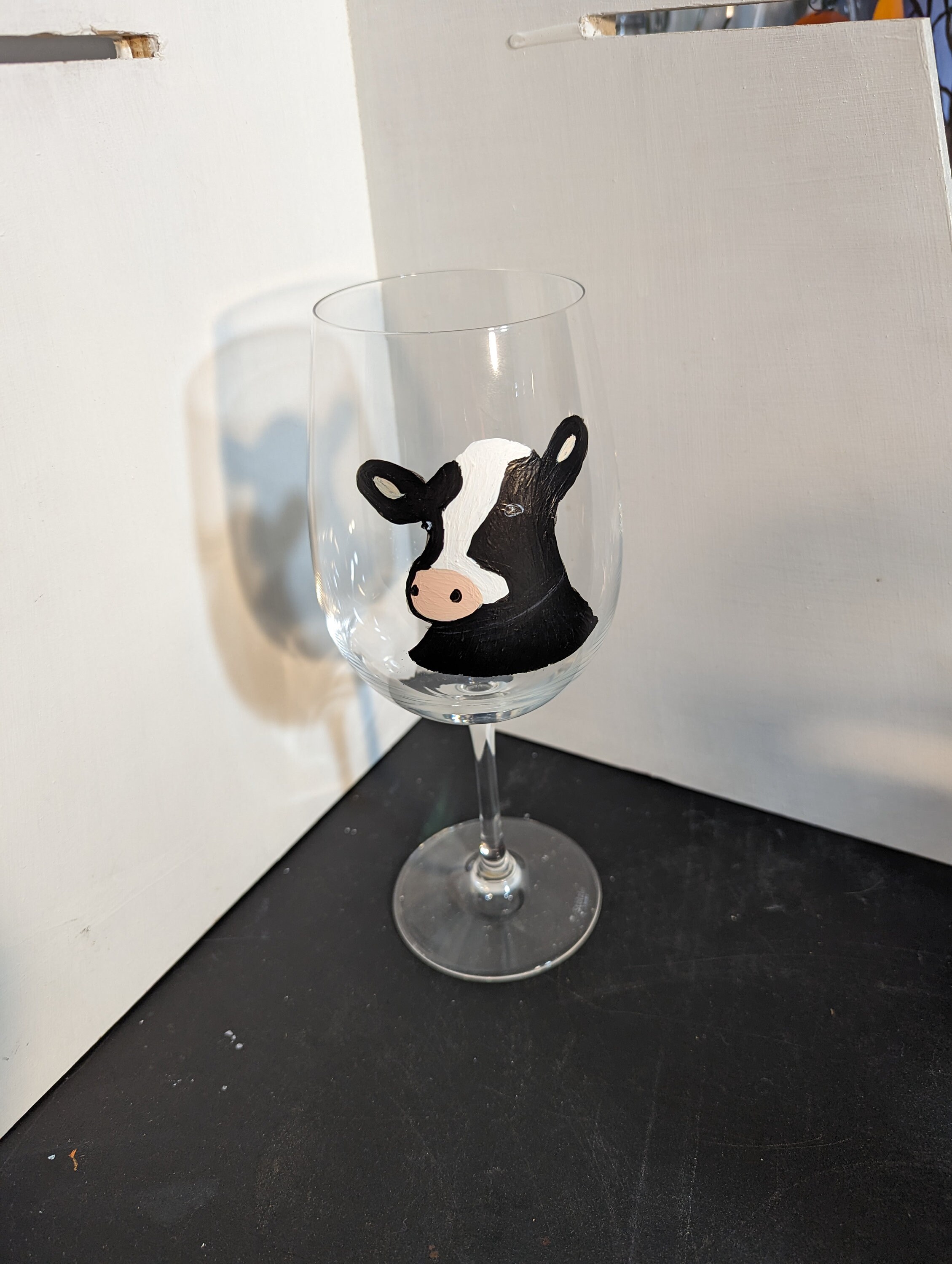 Hand Painted Cow Head Wine Glass. - Etsy