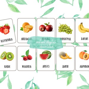 Fruit Russian Flash Cards, Russian Fruit, Bilingual Cards, Montessori ...