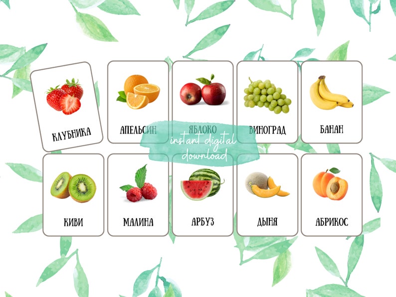 Fruit Russian Flash Cards, Russian Fruit, Bilingual Cards, Montessori ...