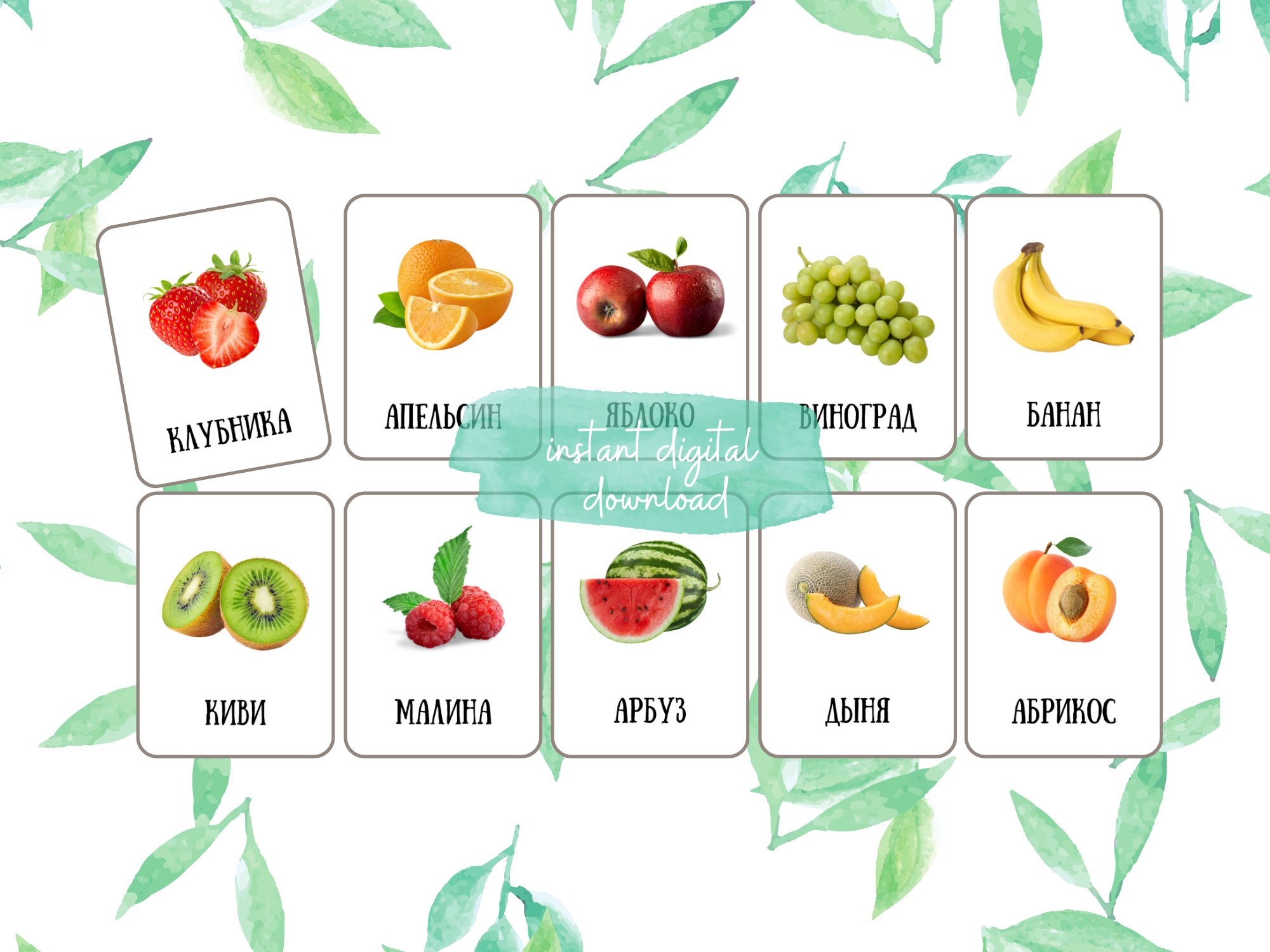 Fruit Russian Flash Cards, Russian Fruit, Bilingual Cards, Montessori ...