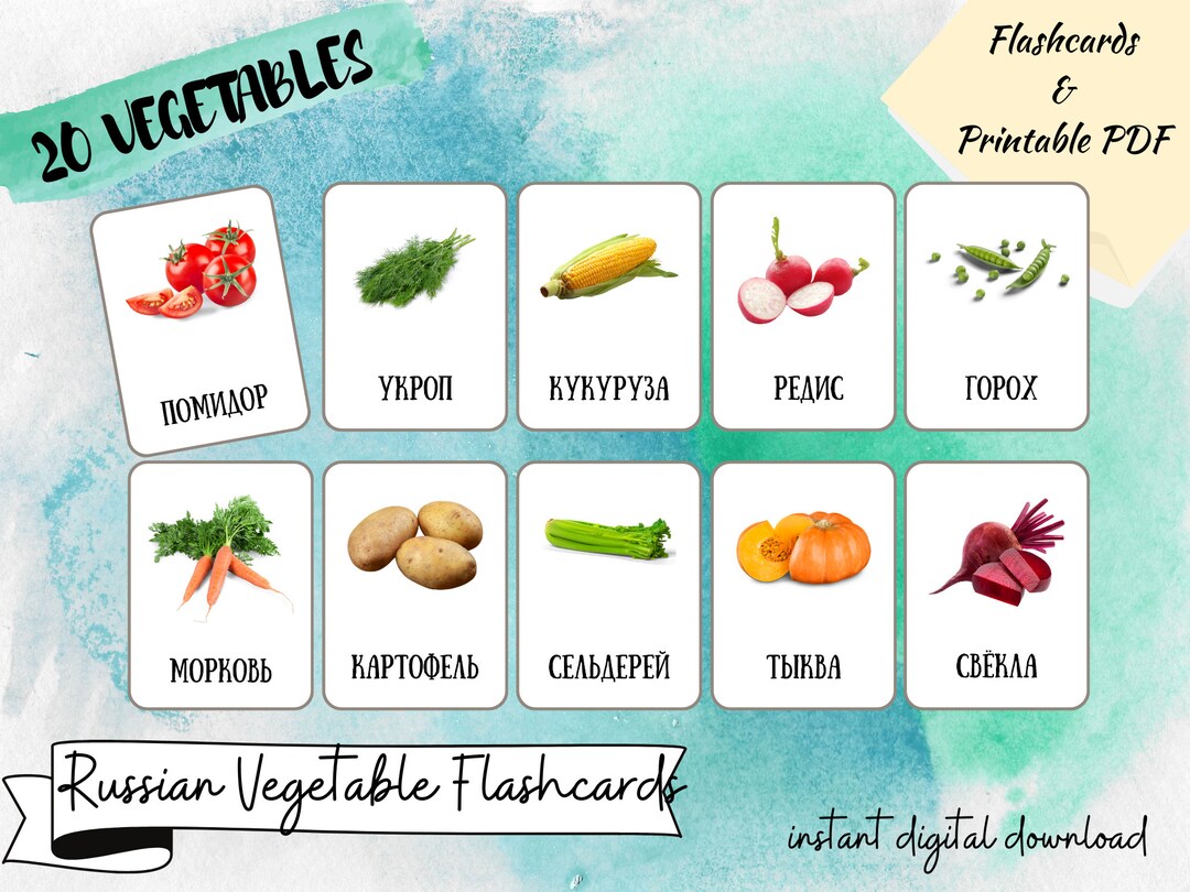 Vegetable Russian Flash Cards, Bilingual Cards, Montessori Material ...