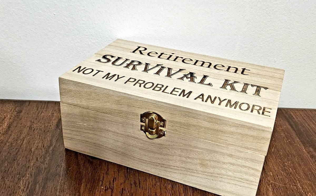 Retirement Survival Kit Box Wood Box With Optional - Etsy