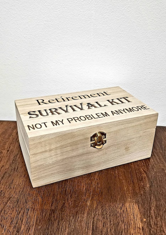 Retirement Survival Kit Box Wood Box With Optional - Etsy