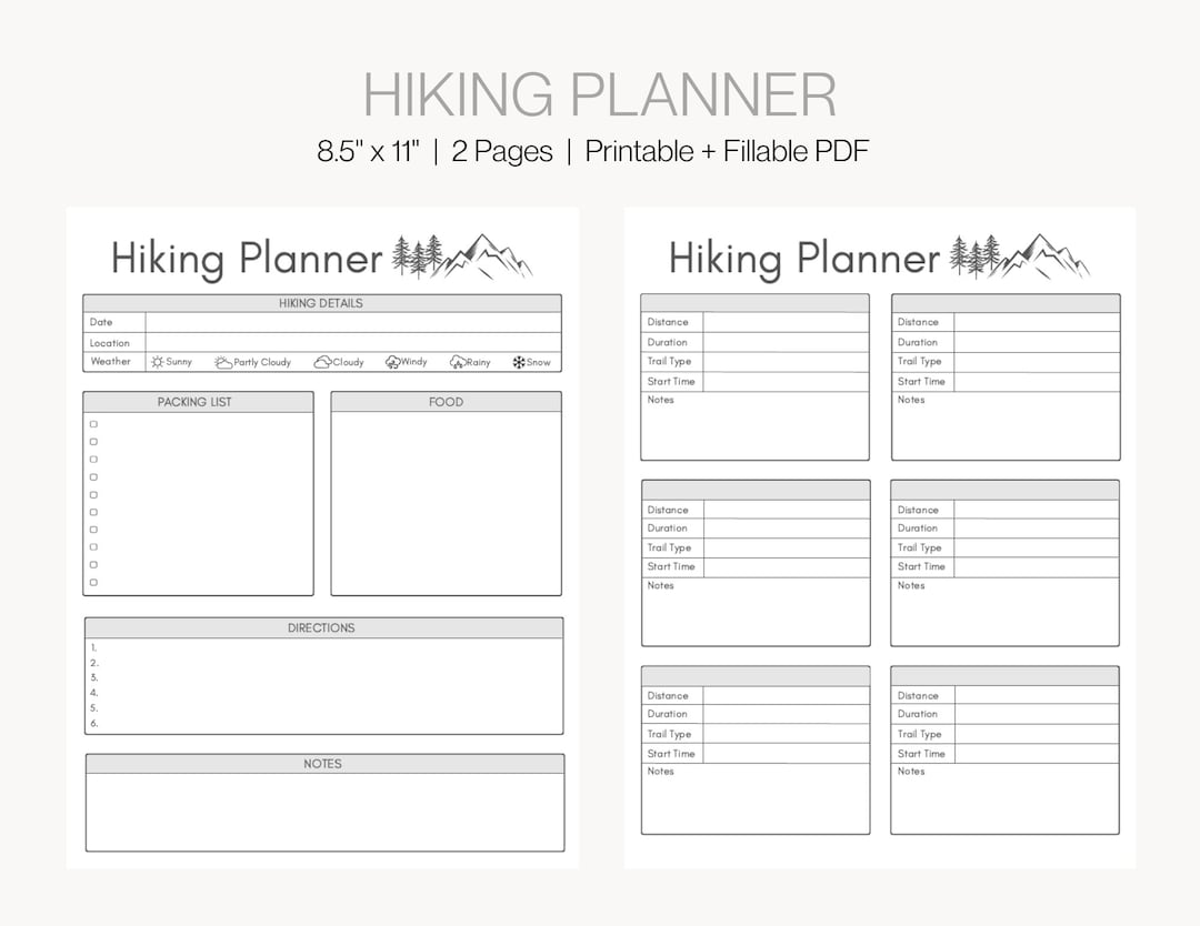 Hiking Planner, Trail Planner, Hiking Trip Itinerary Planner, Daily ...