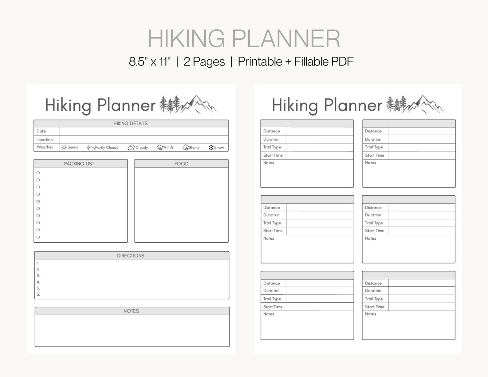 Hiking Planner, Trail Planner, Hiking Trip Itinerary Planner, Daily ...