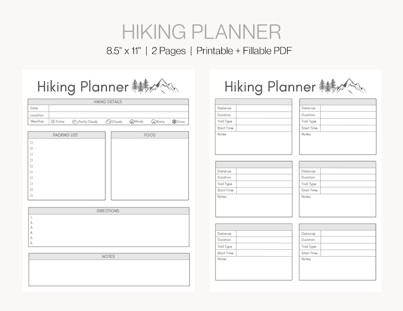 Hiking Planner, Trail Planner, Hiking Trip Itinerary Planner, Daily ...