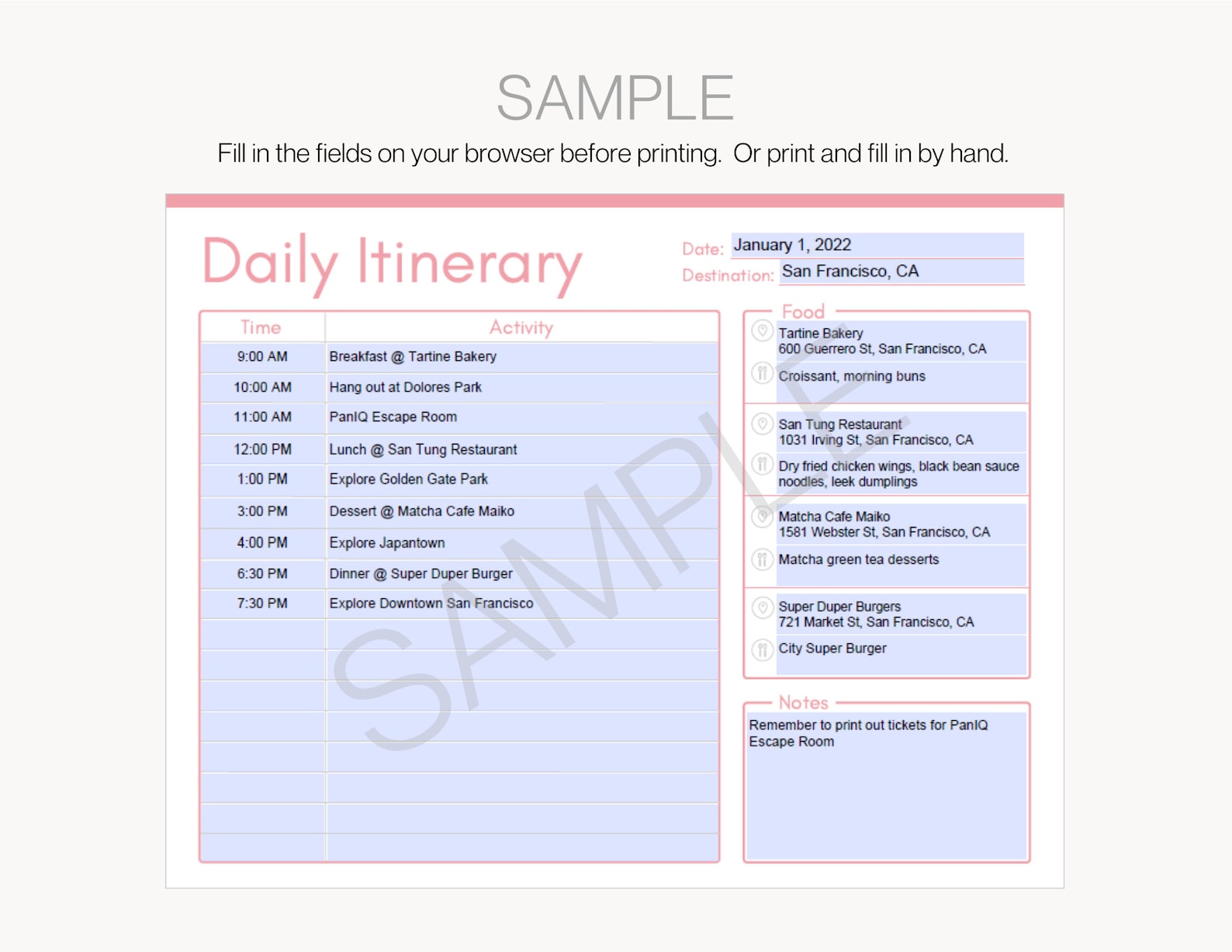 Daily Travel Itinerary Template, Trip Itinerary Planner, Printable ...