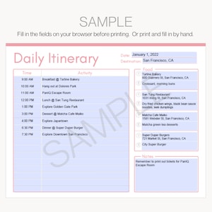 Daily Travel Itinerary Template, Trip Itinerary Planner, Printable ...