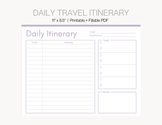 Travel Itinerary Planner Printable Daily Trip Itinerary | Etsy