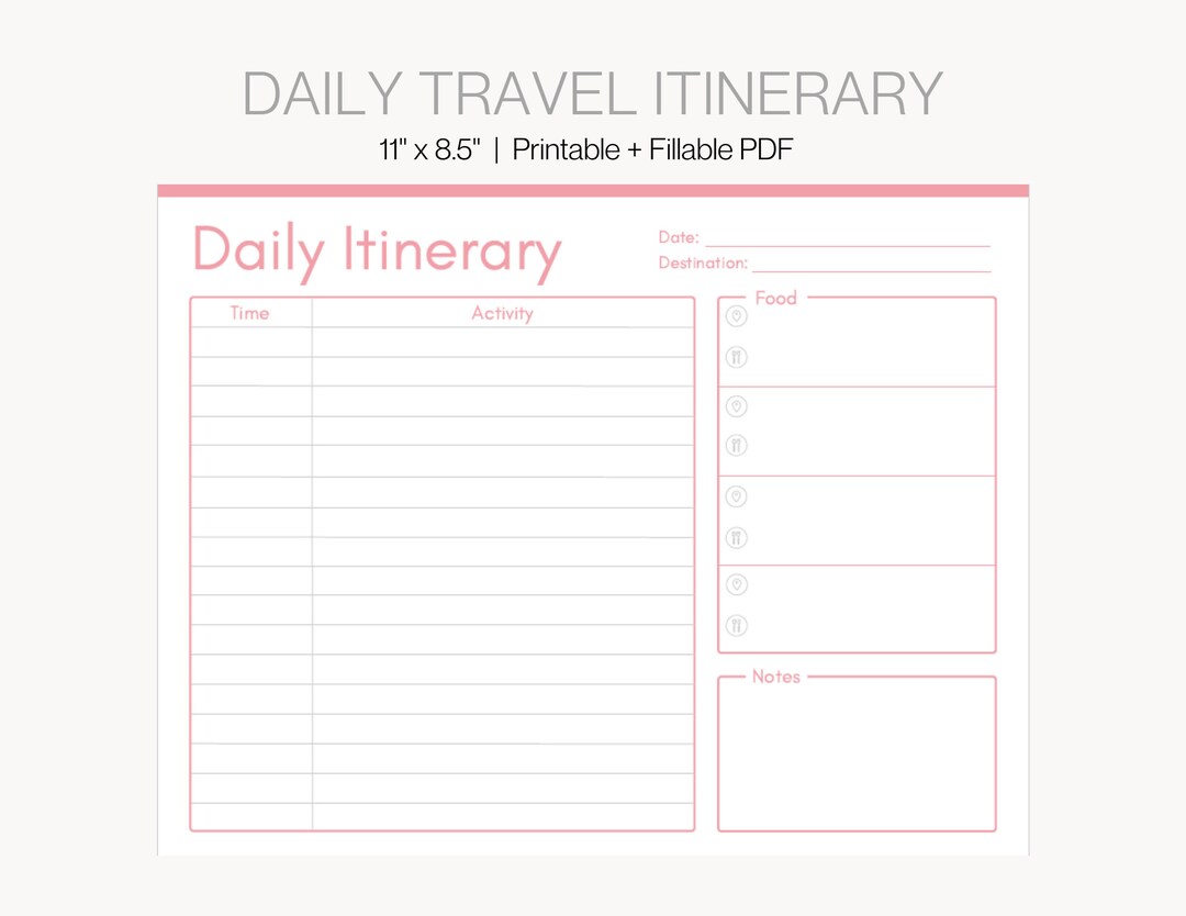 Daily Travel Itinerary Template Trip Itinerary Planner Printable