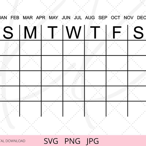 Monthly Calendar Svg Printable Wall Calendar Digital - Etsy