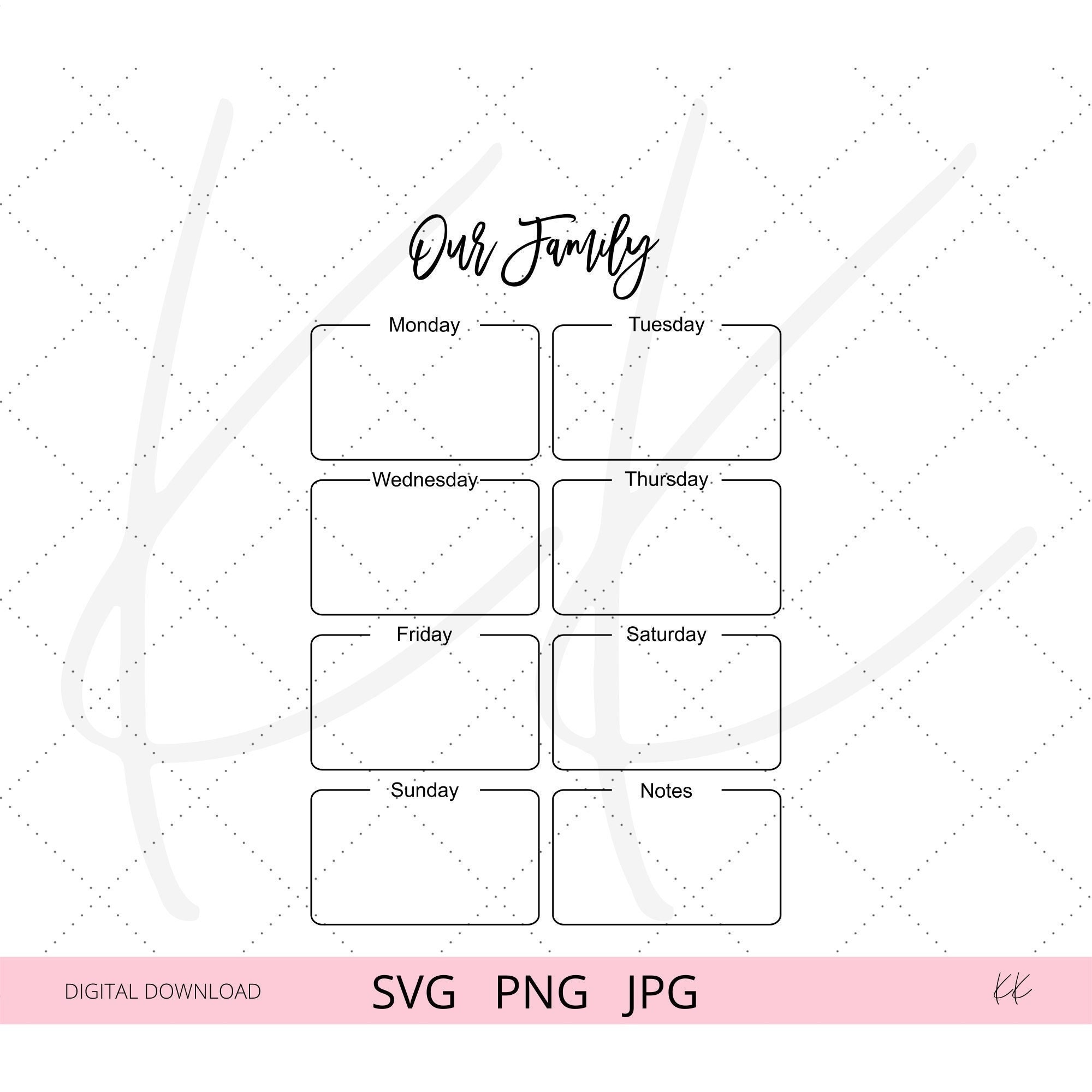 Weekly Planner SVG, Family Planner Cut File, Weekly Planner Printable ...