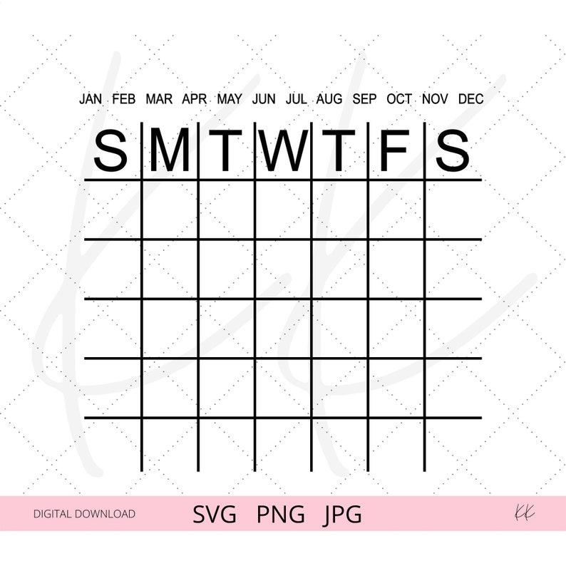 Monthly Calendar Svg, Printable Wall Calendar, Digital Download Svg - Etsy