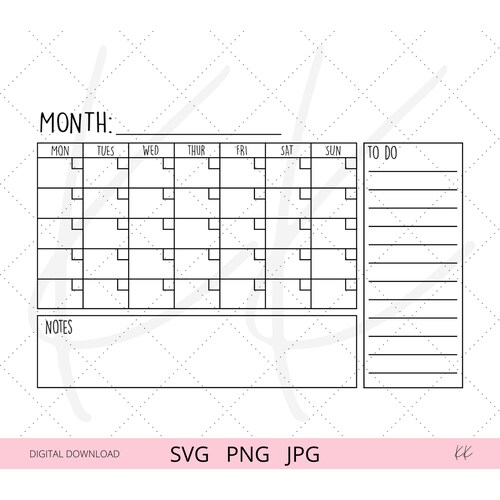 Monthly Calendar SVG Digital Download Calendar Calendar - Etsy