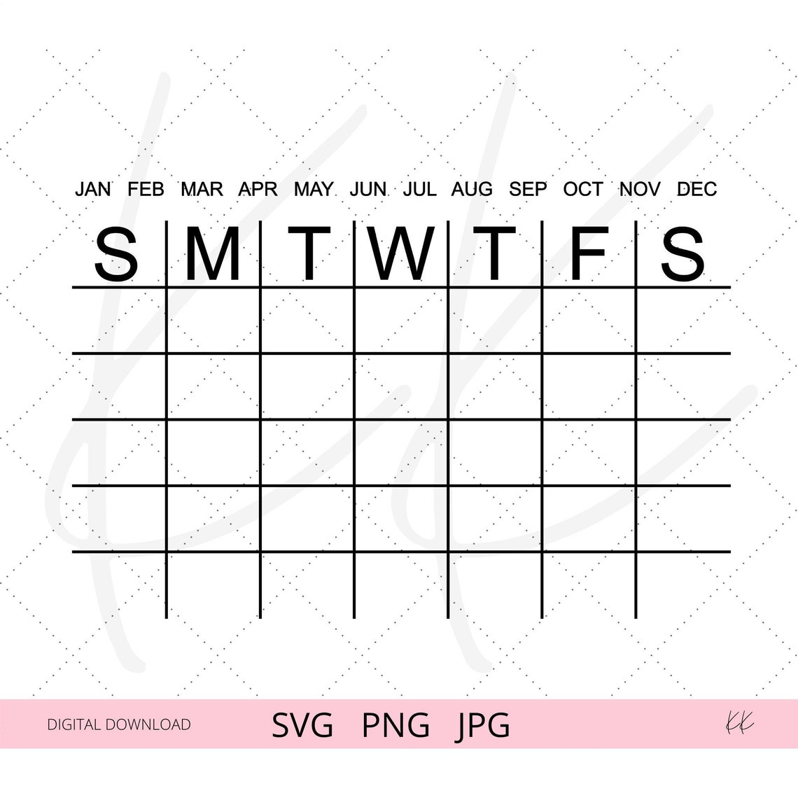 Monthly Calendar Svg, Printable Wall Calendar, Digital Download Svg - Etsy