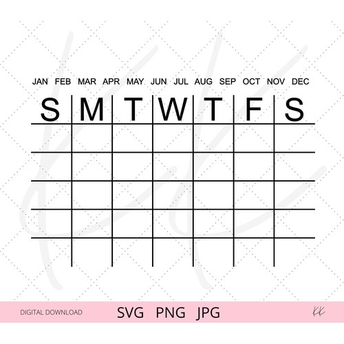 Monthly Calendar Svg Printable Wall Calendar Digital - Etsy
