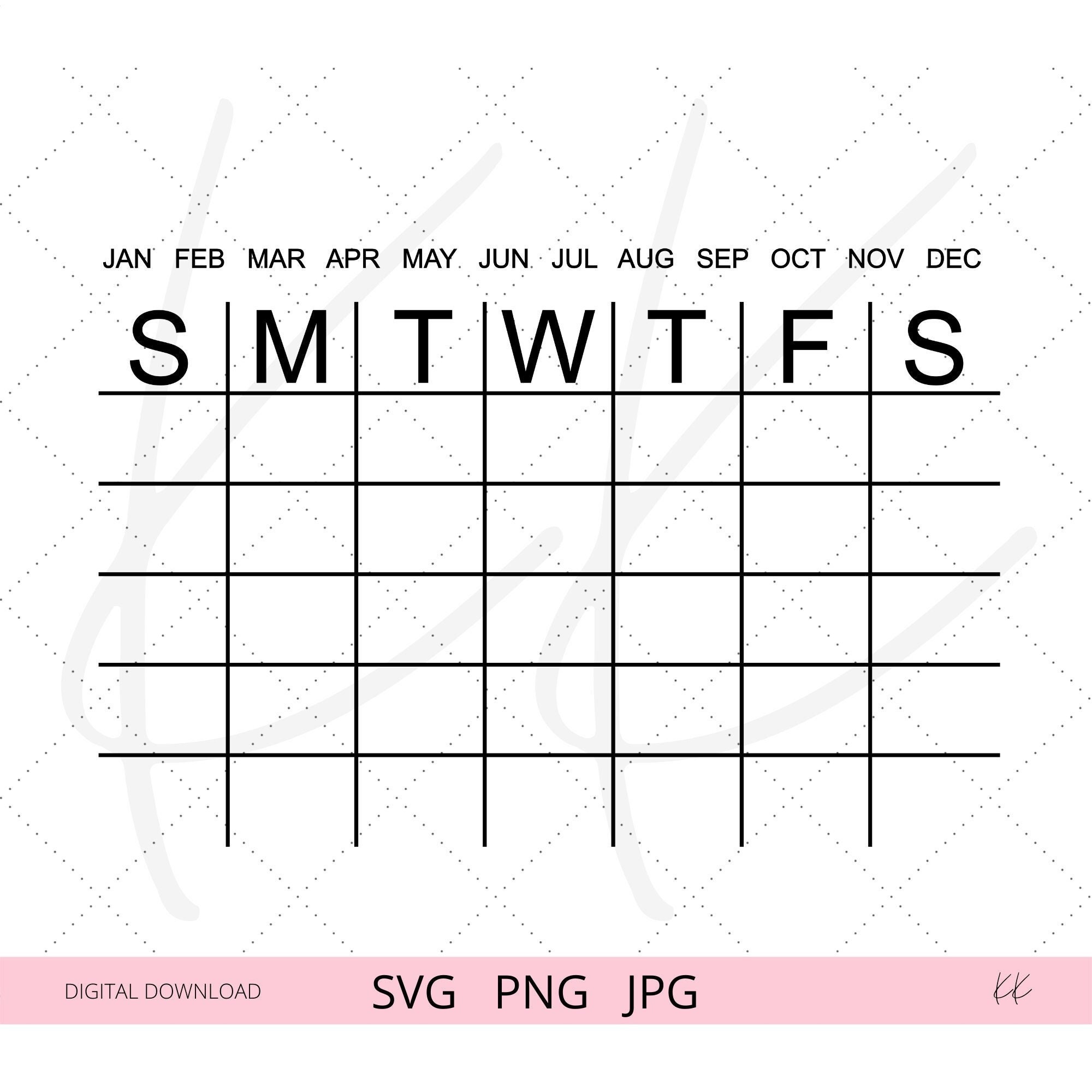 Monthly Calendar Svg, Printable Wall Calendar, Digital Download Svg - Etsy