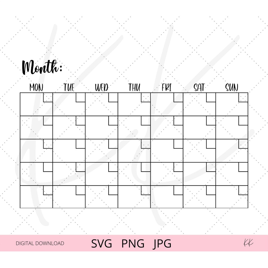 Monthly Calendar Svg, Printable Wall Calendar, Digital Download Svg - Etsy