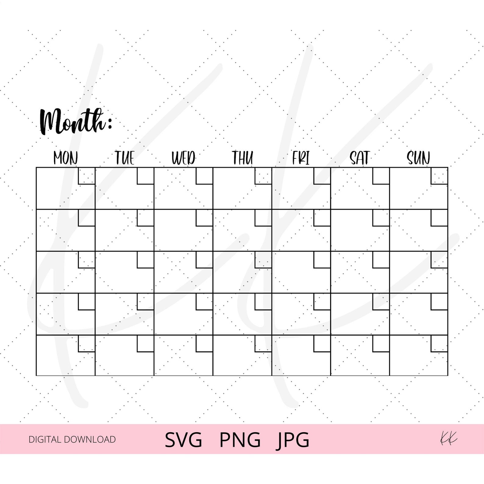 Monthly Calendar Svg, Printable Wall Calendar, Digital Download Svg - Etsy