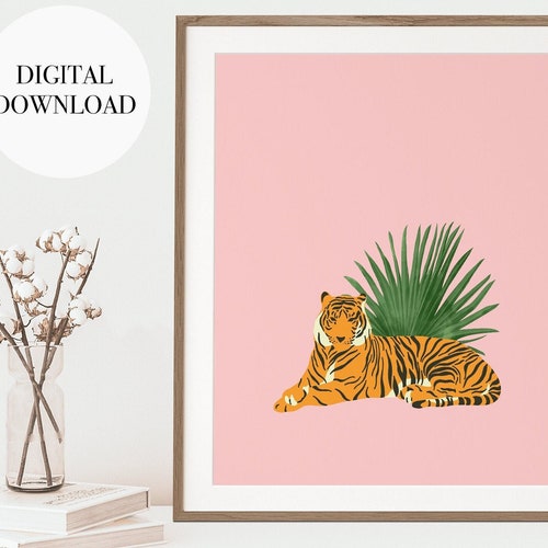 White Tiger Wall Art Print Boho Pink Tigress Printable - Etsy