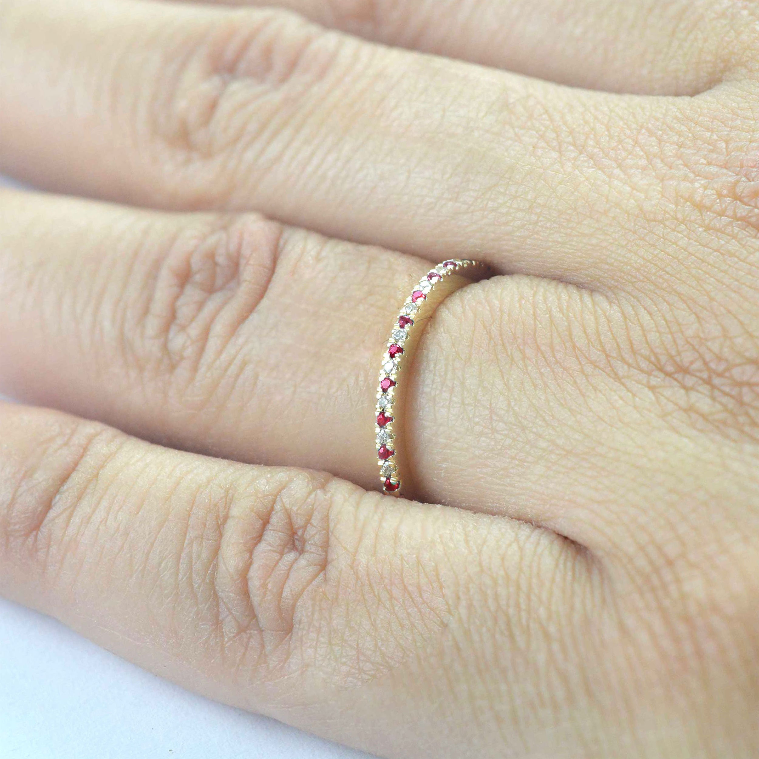 Red Ruby & Diamond Wedding Band for Women, 14K Gold Finish Ruby ...