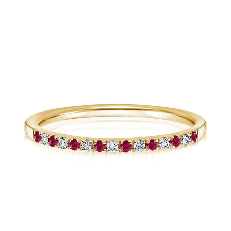 Red Ruby & Diamond Wedding Band for Women, 14K Gold Finish Ruby ...