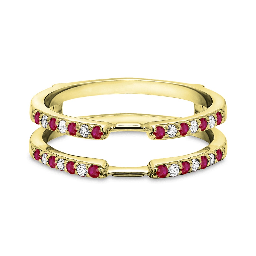 Red Ruby Enhancer Guard Ring for Women, 14K Gold Plated Silver ...