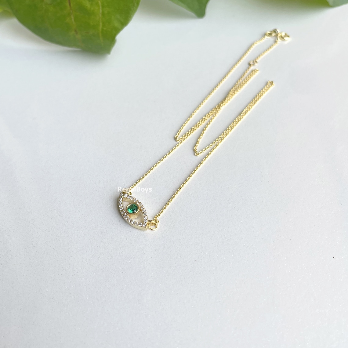 Green Emerald Evil Eye Necklace 14K Gold Finish Emerald Evil - Etsy