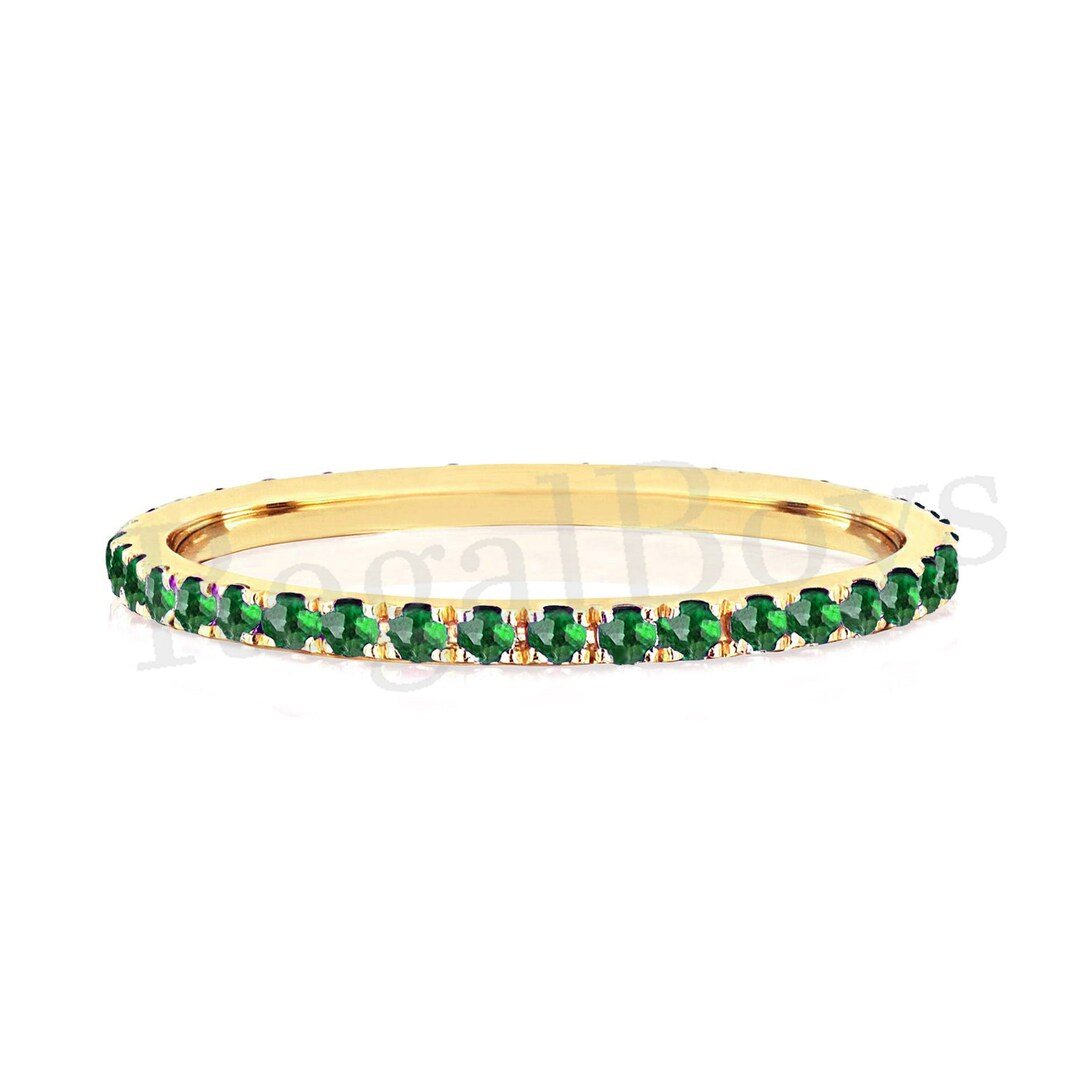 Green Emerald Full Eternity Ring for Women, 14K Gold Finish Matching ...