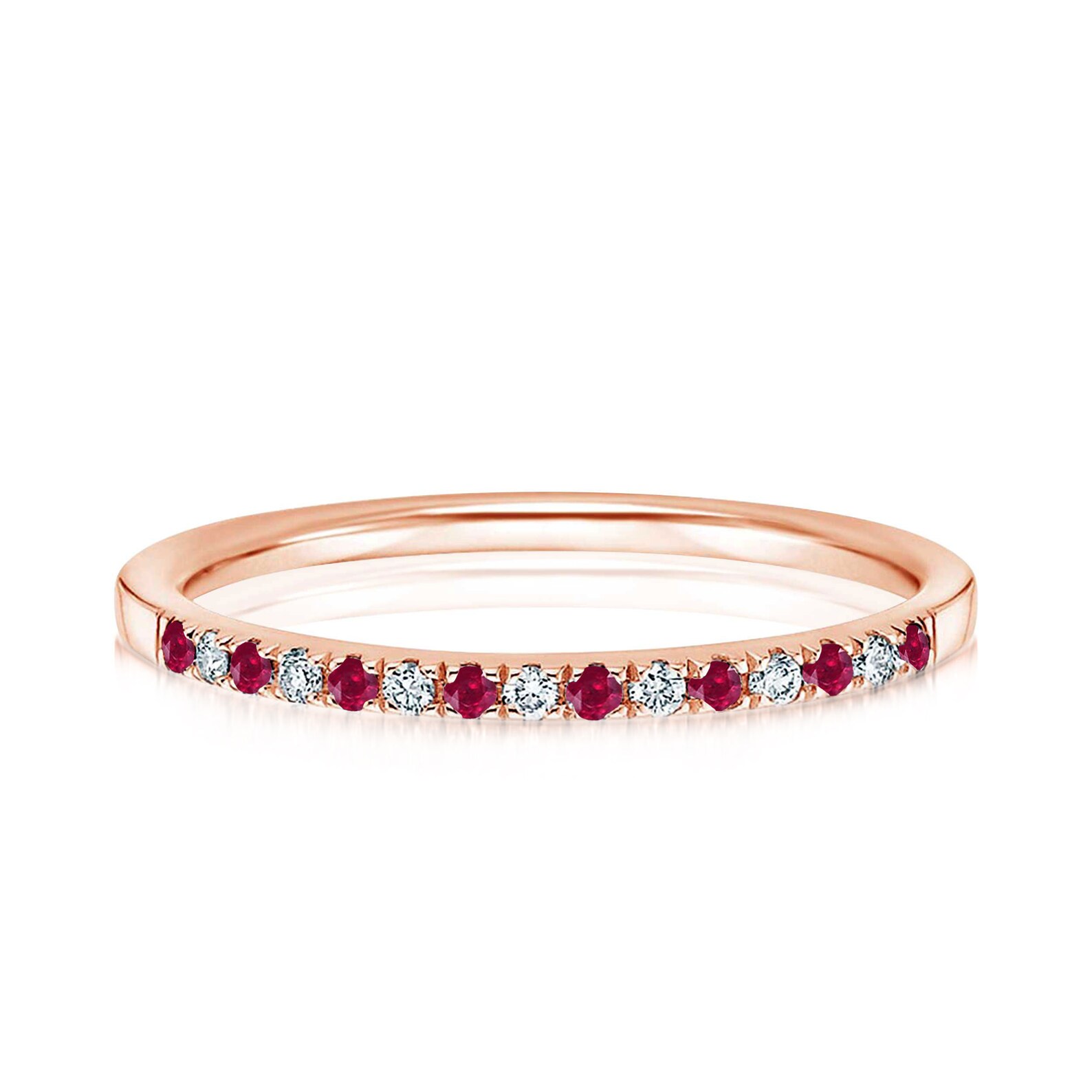 Red Ruby & Diamond Wedding Band for Women, 14K Gold Finish Ruby ...
