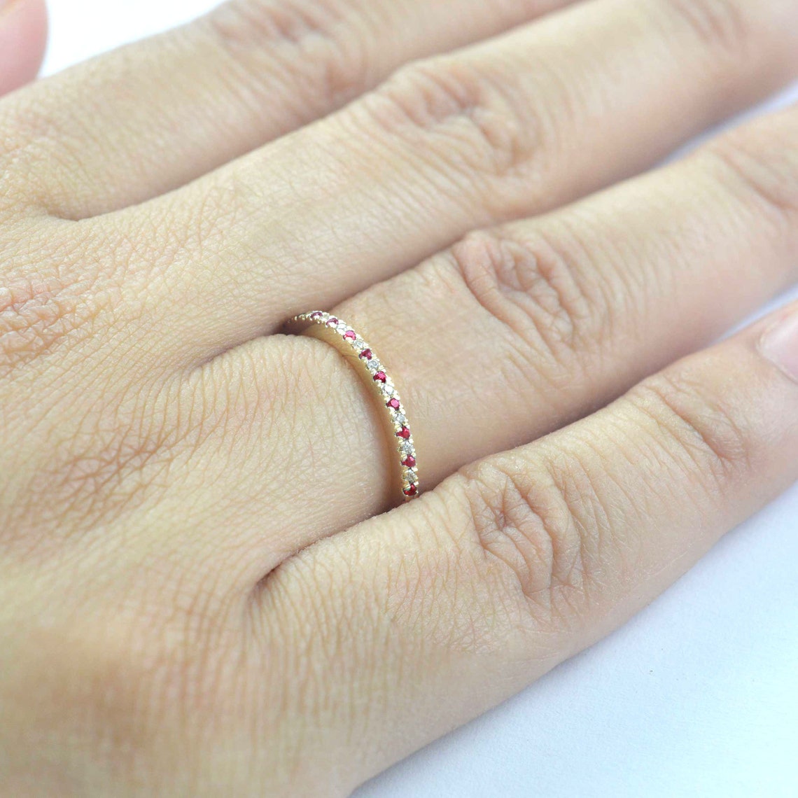 Red Ruby & Diamond Wedding Band for Women, 14K Gold Finish Ruby ...