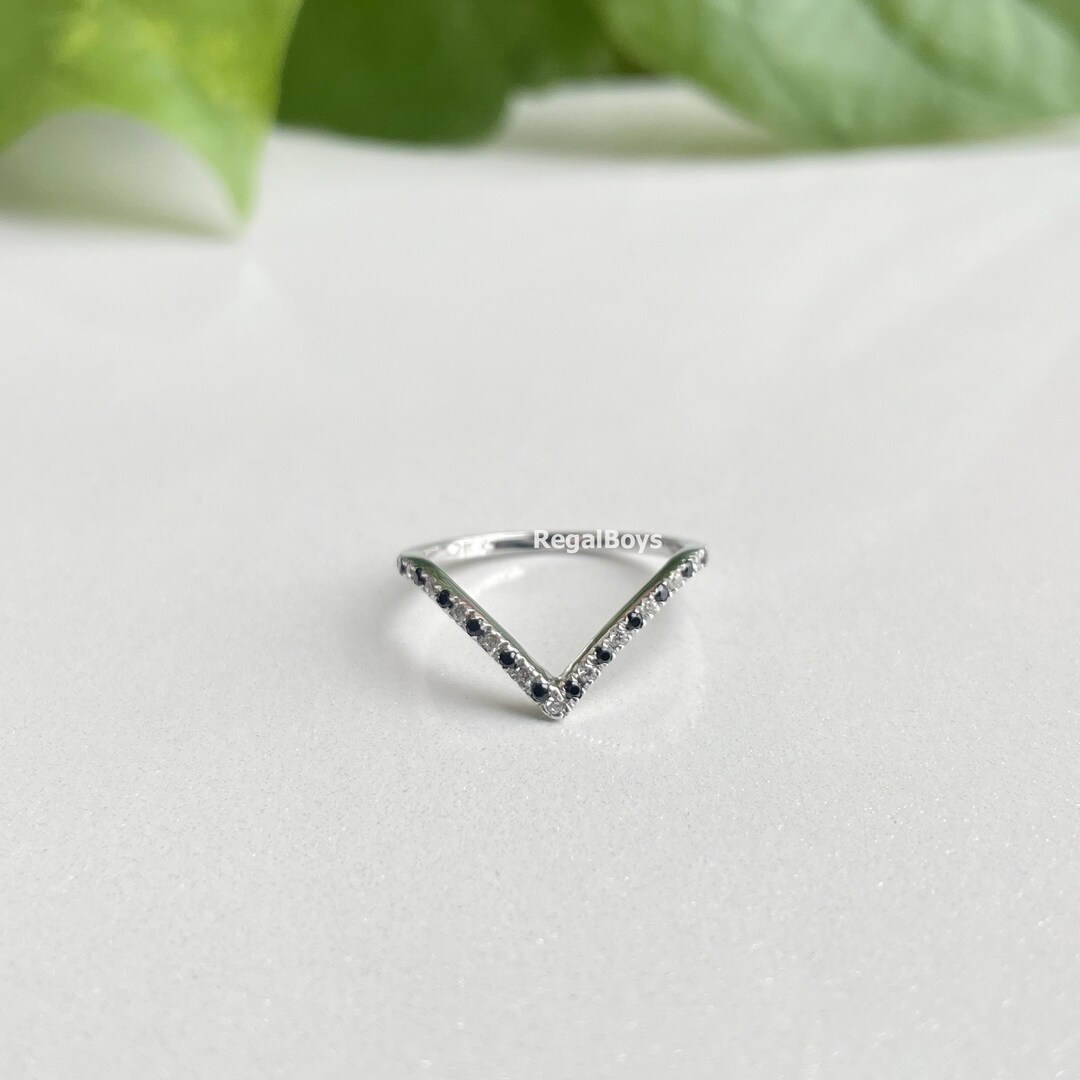 Round Sapphire Diamond V Sahpe Wedding Band, 14K Gold Finish Wedding ...