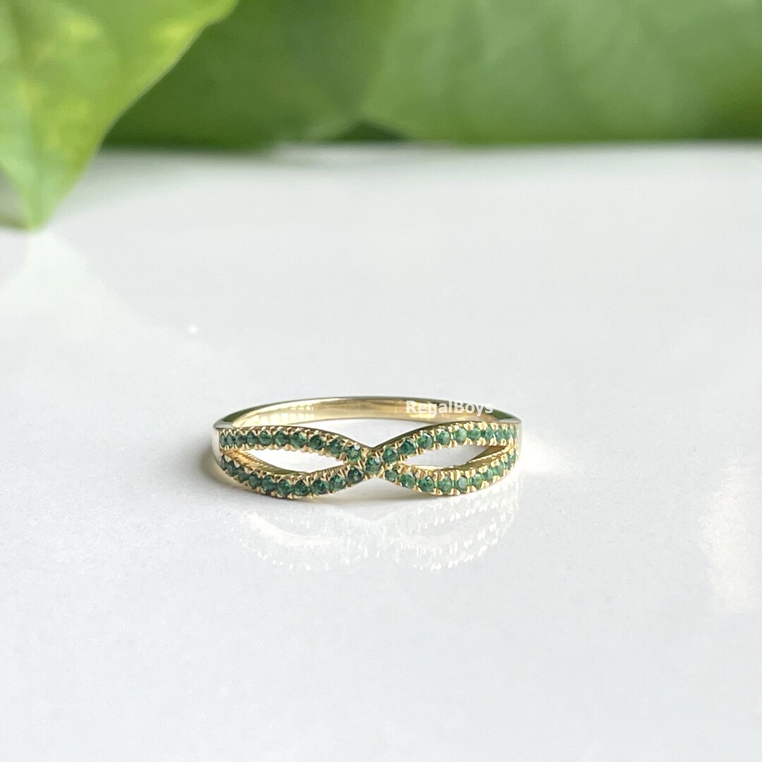 Emerald Infinity Ring, 14K Gold Finihs Infinity Wedding Band, Emerald Wedding Band, Emerald Ring ...