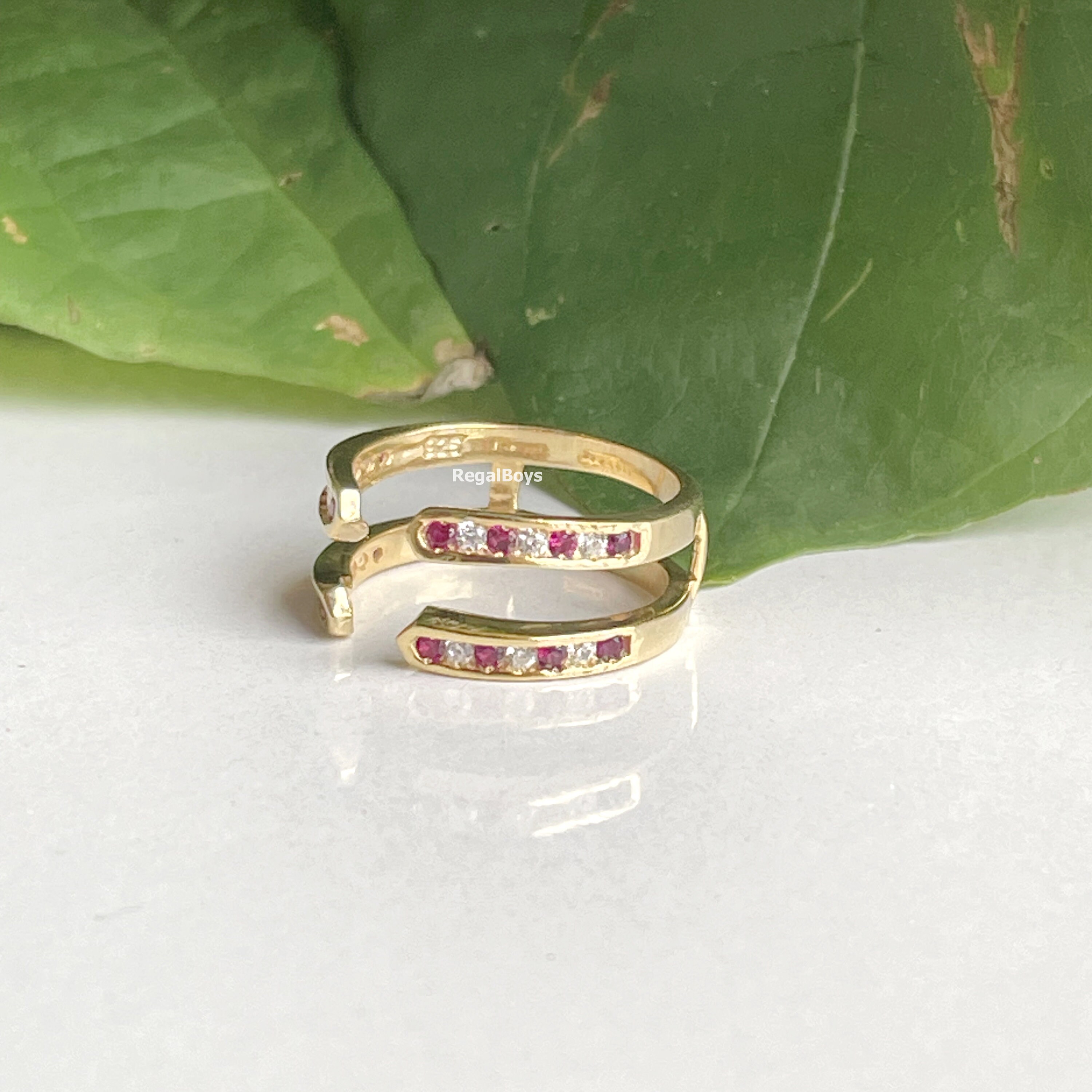 Round Red Ruby Enhancer Wedding Ring, 14K Gold Finish Diamond Enhancer Ring, Wrap Ring for Women ...