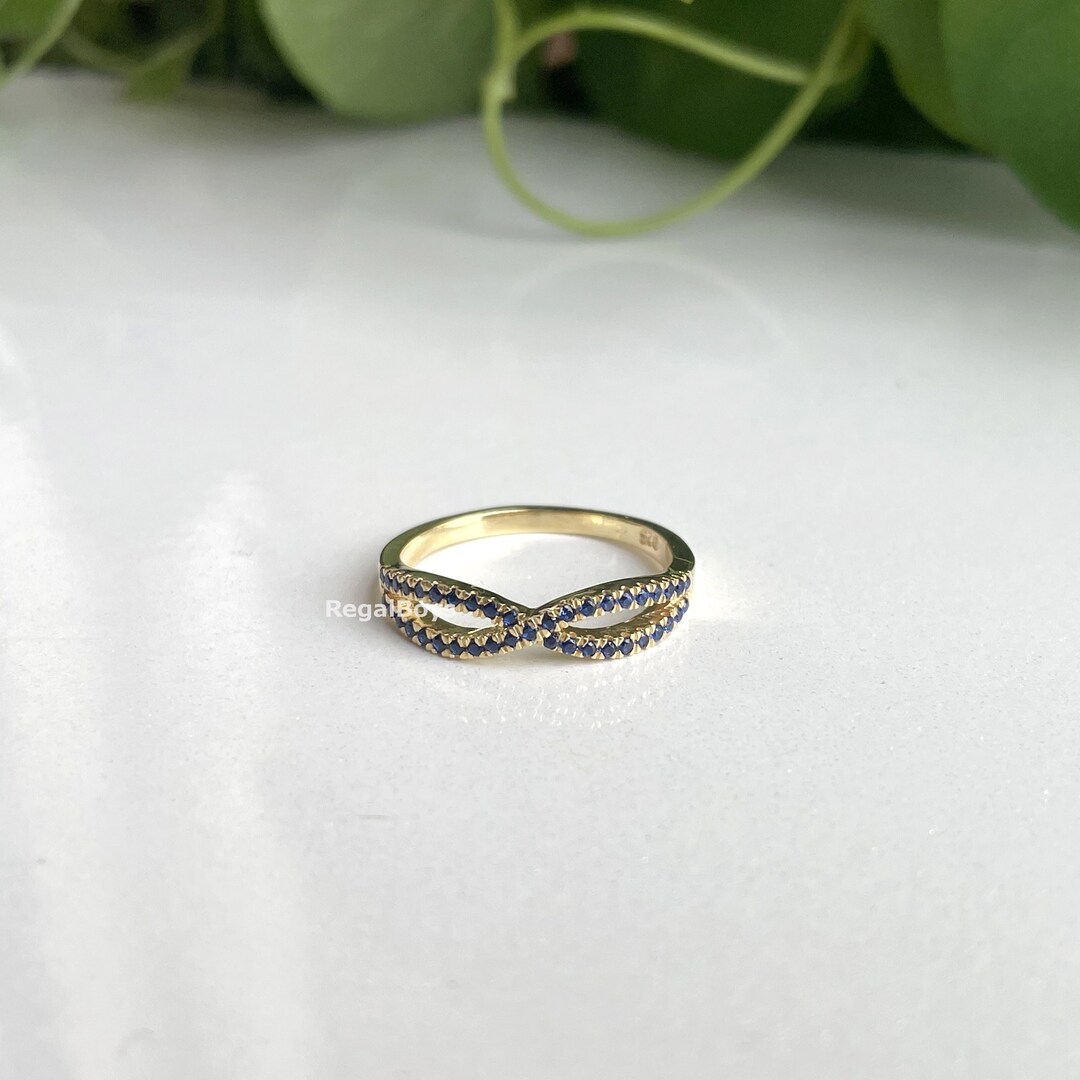 Blue Sapphire Infinity Ring, 14K Gold Finihs Infinity Wedding Band ...
