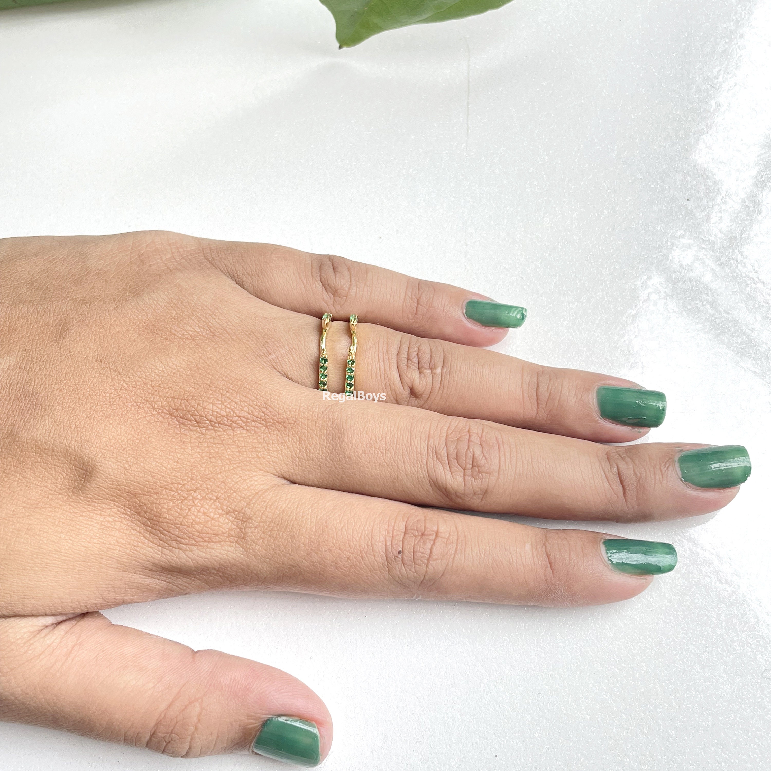 Round Green Emerald Enhancer Ring, 14K Gold Finish Emerald Ring Guard ...