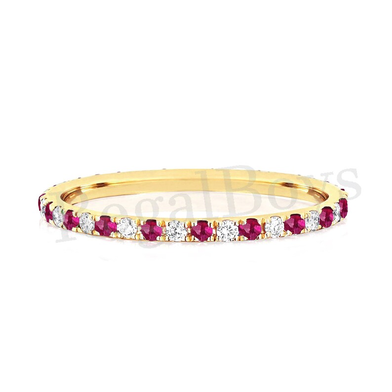 Alternate Red Ruby & Diamond Full Eternity Ring for Women, 14K Gold ...