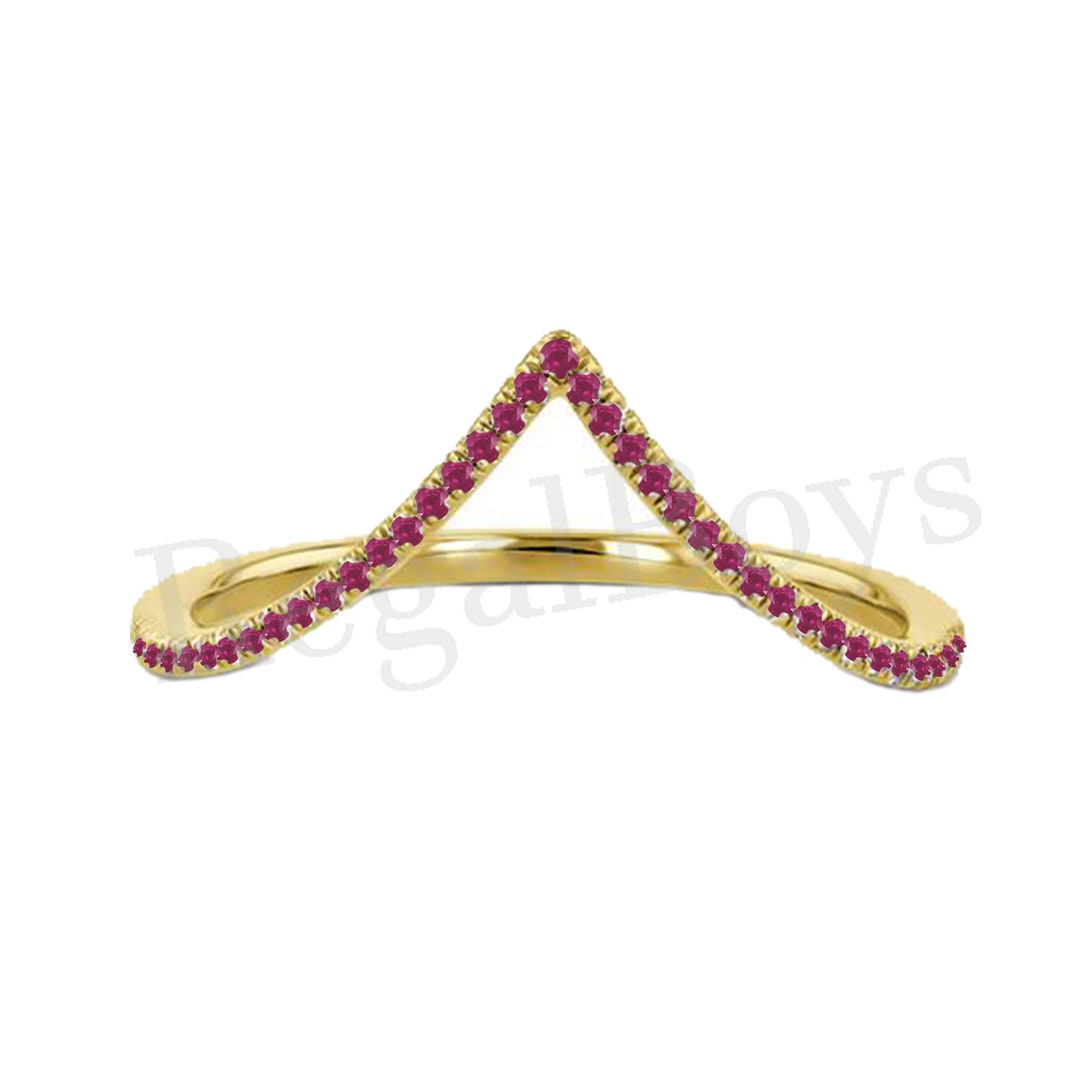 V Shape Red Ruby Ring for Women, 14K Gold Finish Ladies Chevron ...