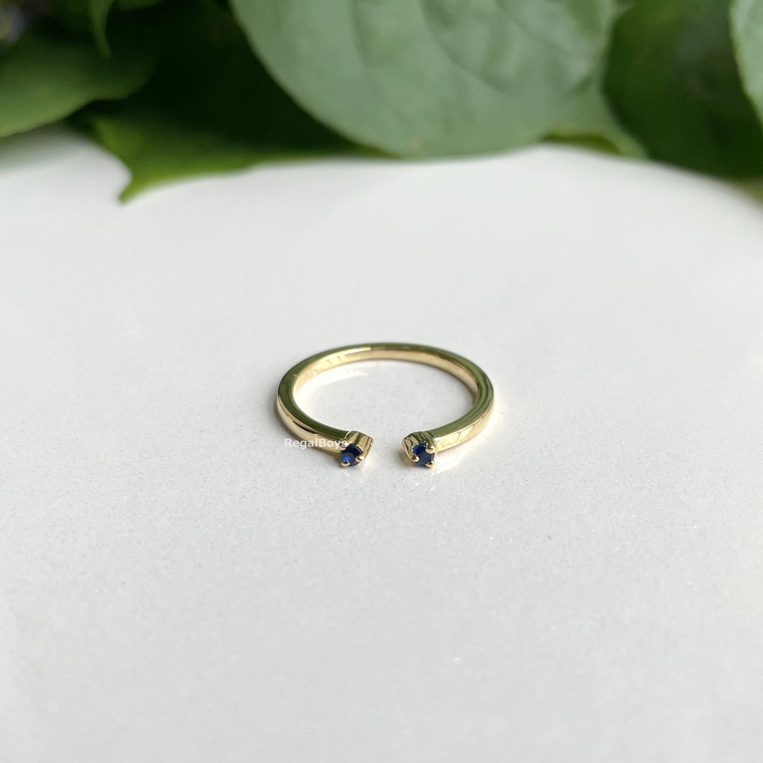 Two Stone Ring, Sapphire Open Wedding Band for Women, 14K Gold Over ...