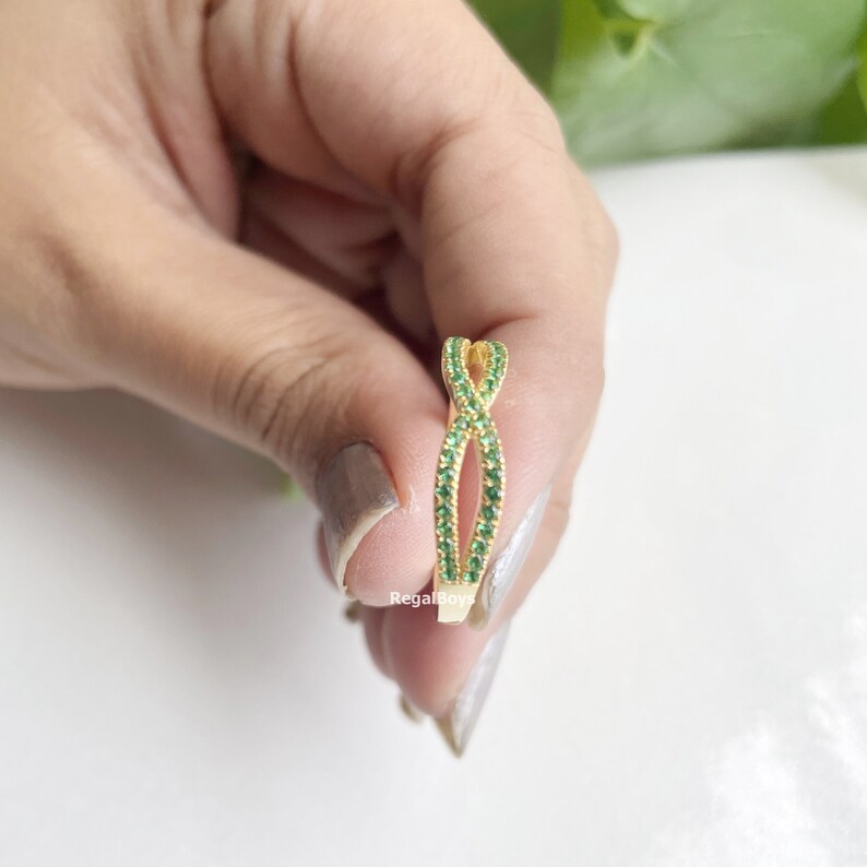 Emerald Infinity Ring, 14K Gold Finihs Infinity Wedding Band, Emerald ...