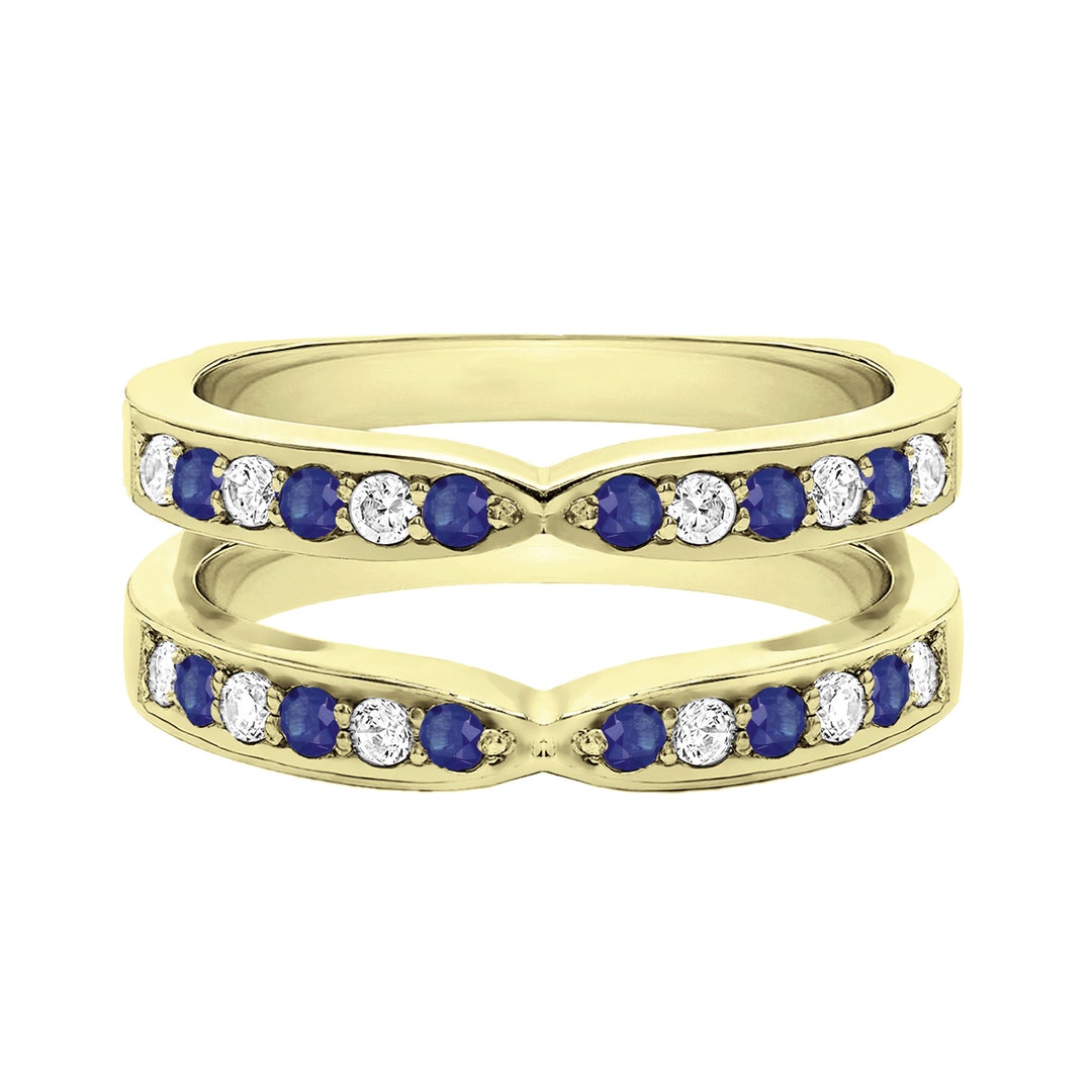 Alternate Blue Sapphire & Diamond Wrap Enhancer Ring, 14K Gold Finish ...
