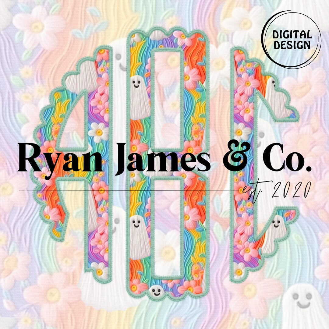 Teal Ghost Faux Embroidery Monogram Set || Monogram PNG || Colorful ...