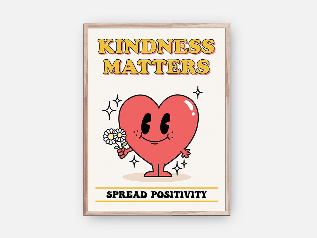 Kindness Matters Wall Art Print, Retro Heart Poster Digital Download ...