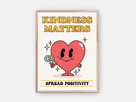 Kindness Matters Wall Art Print Retro Heart Poster Digital - Etsy