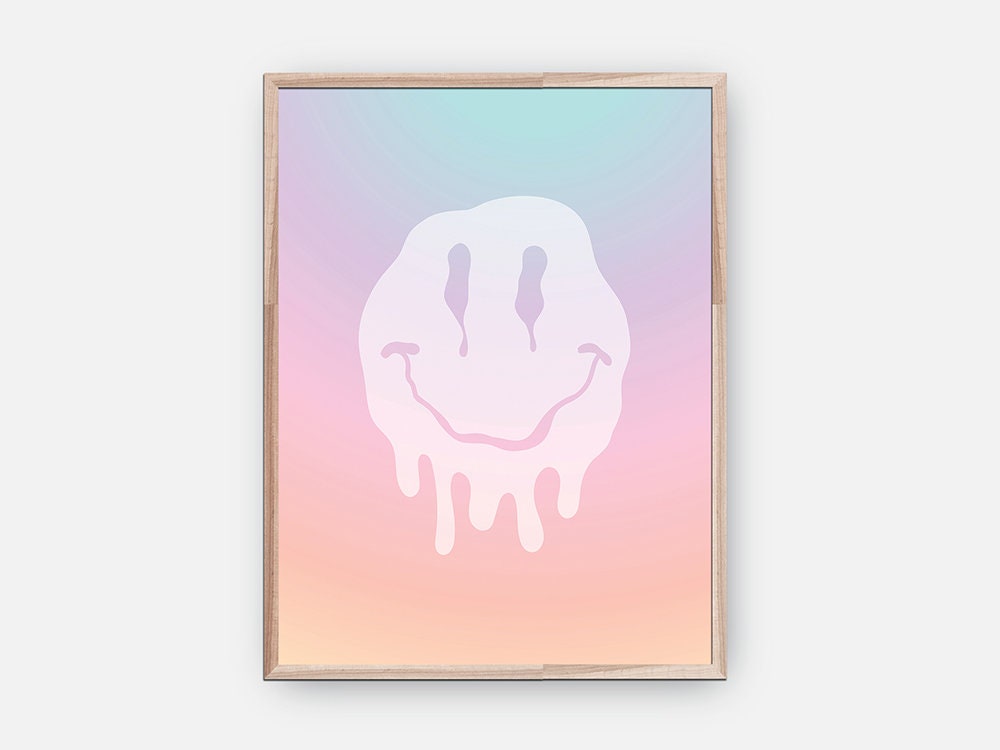 Melting Happy Face Digital Art, Pastel Gradient Aesthetic Poster ...