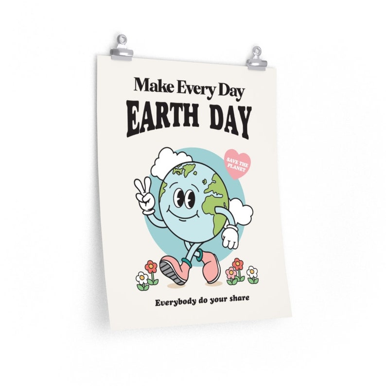 Earth Day Wall Art Print, Retro Aesthetic Poster, 60s 70s Decor Poster ...