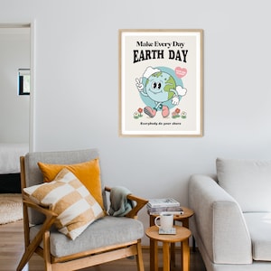 Earth Day Wall Art Print, Retro Aesthetic Poster, 60s 70s Decor Poster ...