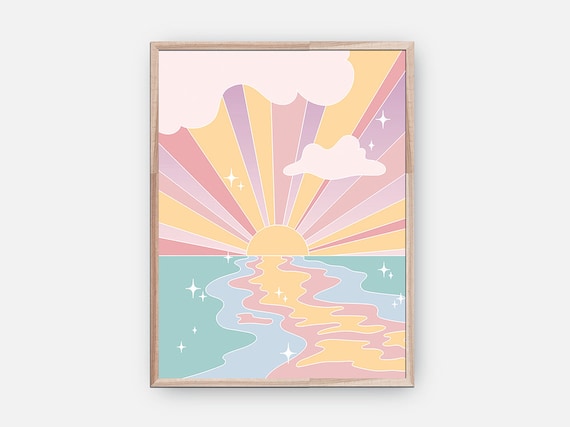 Pastel Sunset Poster Aesthetic Poster Sun Rays Beach Digital - Etsy